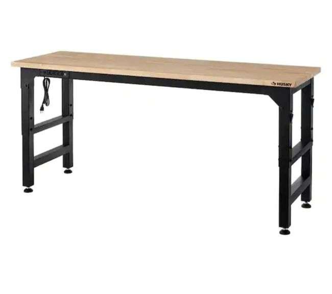 Husky 6 ft. Adjustable Height Solid Wood Top Workbench in Black for ...
