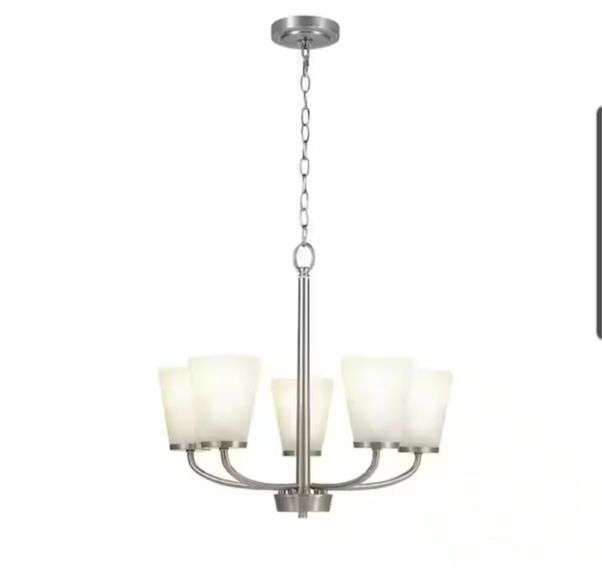 Hampton Bay Helena 21 in 5-Light Brushed Nickel Hanging Chandelier with ...