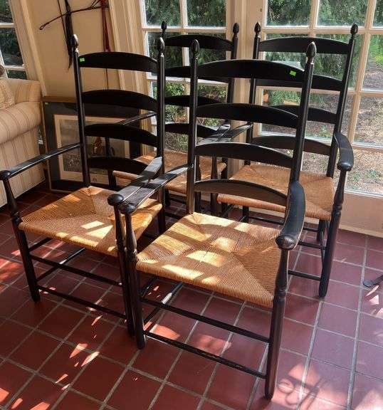 4 straight back arm chairs with rattan seats - Metzger Property ...