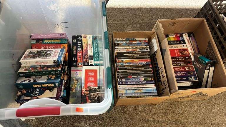 DVD & VHS Movie assortment • Tote with Folding Lid 17” (see photos ...