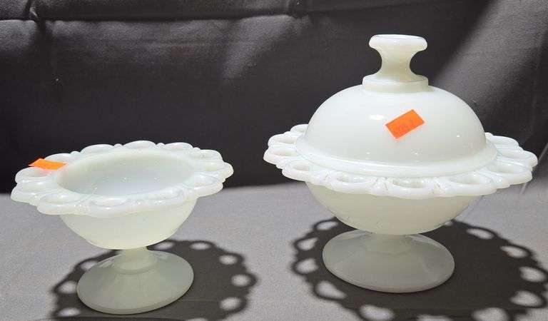 2 - Lace Edge milk glass compote pedestal candy fruit dishes 3”, 6 ...