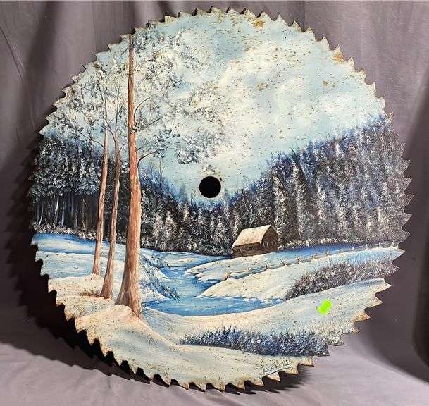 Landscape with Cabin Painted Circular Saw Blade by Gwen Holley, 1972 24 ...