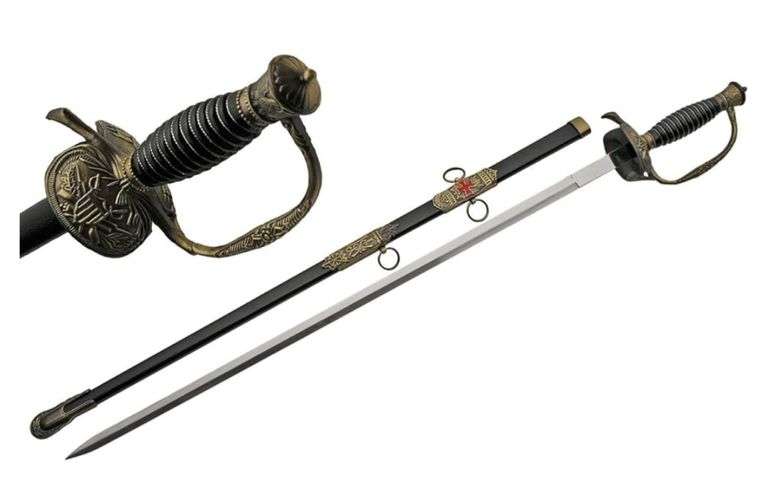 35” Medieval Swept Hilt Wire Wrapped Rapier Sword with Adorned Scabbard ...