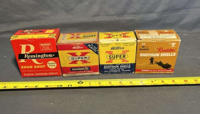 4- Vintage Empty Shotgun Shell Boxes - Metzger Property Services, LLC