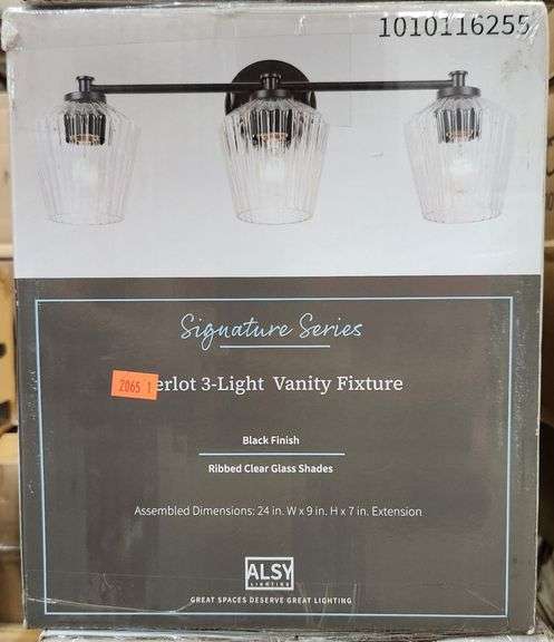 Alsy 24 in. 3-Light Black Vanity Light with Clear Ribbed Glass Shade ...