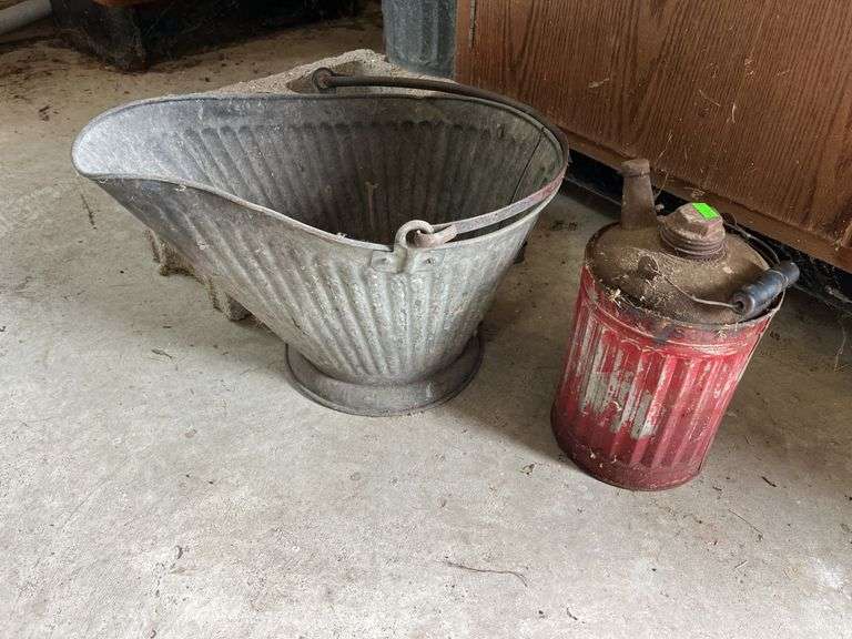 Galvanized coal bucket, fuel can - Metzger Property Services, LLC