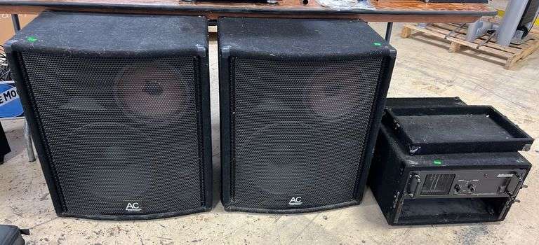 Two - AC Audio Centron Speakers 24”x28.5”x15” & Audio Centron RMA 1600 ...