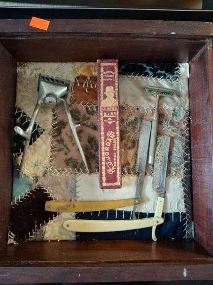 Decorative Shadow Box Display with Straight Razors Displayed and A.J ...