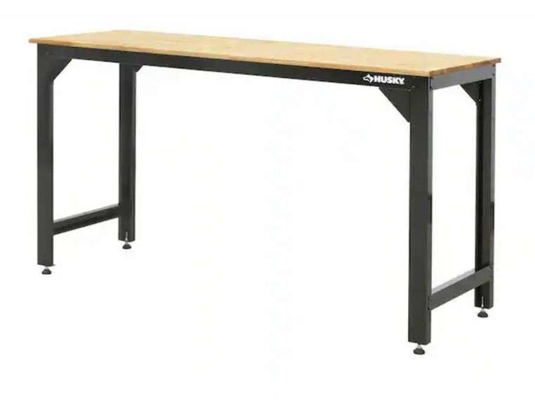Husky Ready-To-Assemble 6 ft. Solid Wood Top Workbench in Black ...
