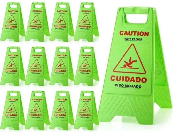Tatuo 12 Pcs Caution Wet Floor Sign Safety 2 Sided Green Warning Signs ...