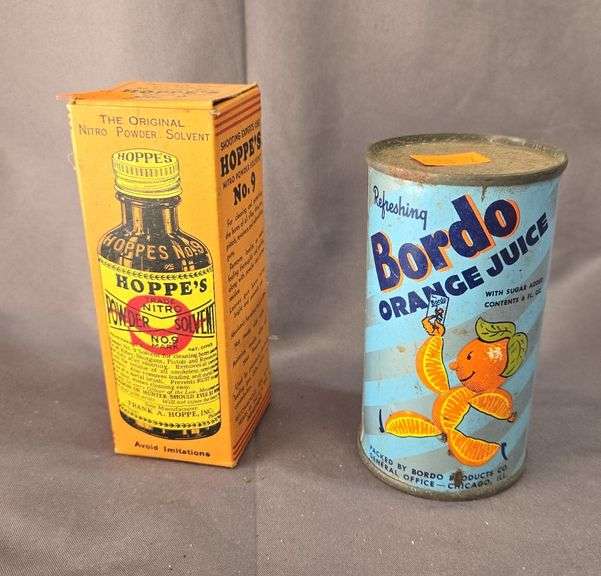 Hoope's Nitro Powder Solvent, Gordon orange juice can - Metzger ...