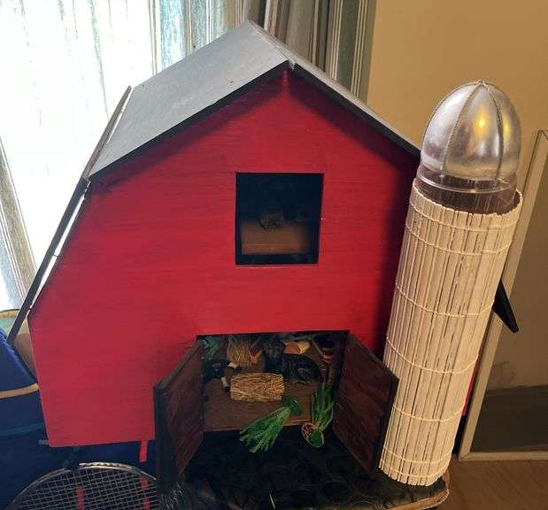 Homemade Wood barn with animals, silo, hay 19x15x15 1/2 - Metzger ...
