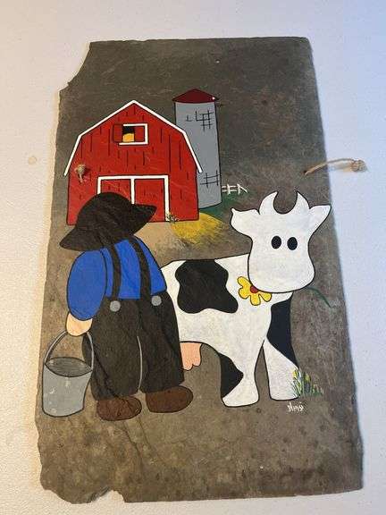 Painting on slate - artist signed 12x20" - Metzger Property Services, LLC
