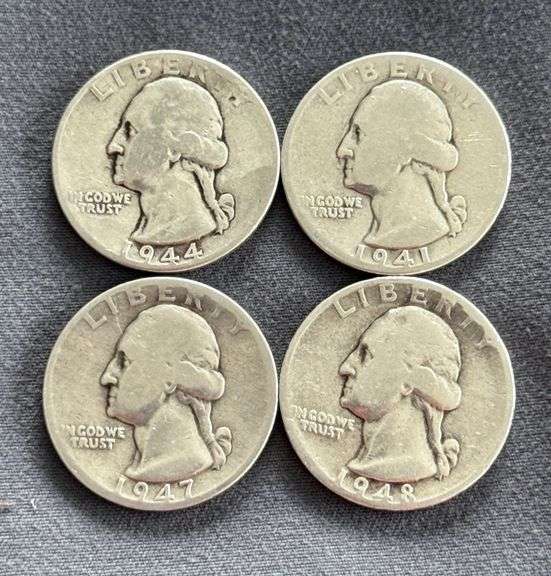 4 Washington Quarters 1941, 1944, 1947, 1948 - Metzger Property ...