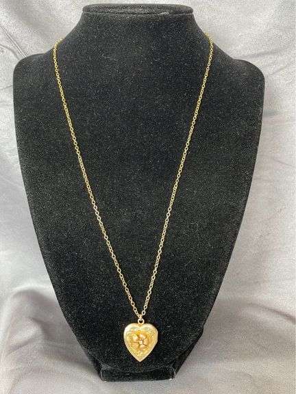 B&N 10K Gold Heart Locket with Diamond Pendant, 3.4 G., on 18K GF 20 1/ ...