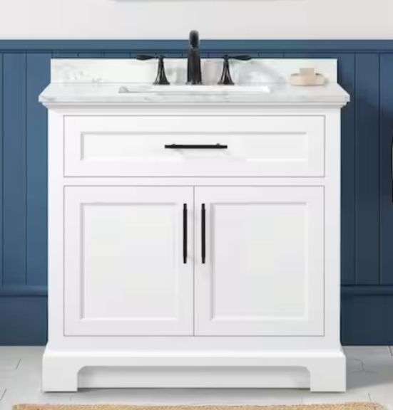 Doveton 36 in. Single Sink Freestanding White Bath Vanity with White ...