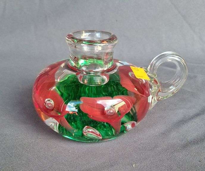 1990 Joe Rice Floral glass paper weight finger lamp - Metzger Property ...