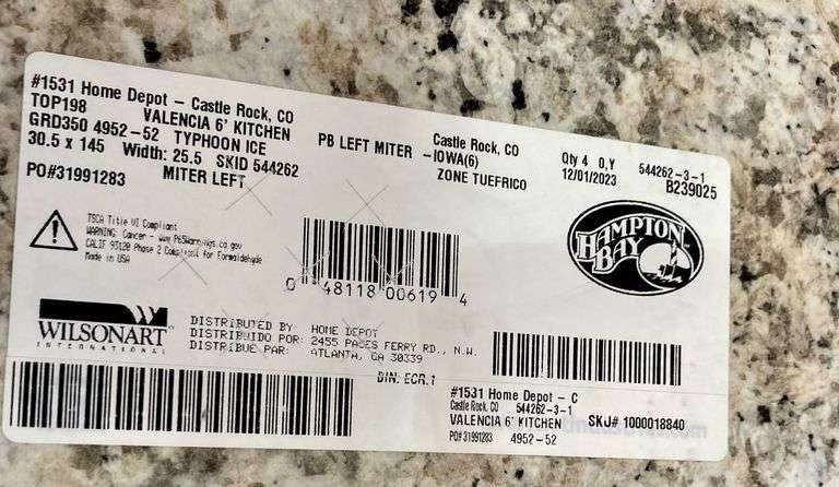 6 ft. Left Miter Laminate Countertop in Typhoon Ice with Full Wrap Ogee ...