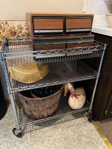 VHS tape holders, wire shelves on casters 18x30x32, fruit basket, cloth ...