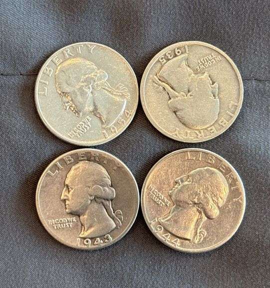 4 Washington Quarters - 1935-D, 1954, 1943, 1944 - Metzger Property ...