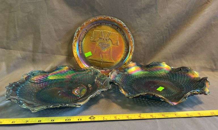 Liberty Bell plate and 2 Carnival Glass serving dishes - Metzger ...