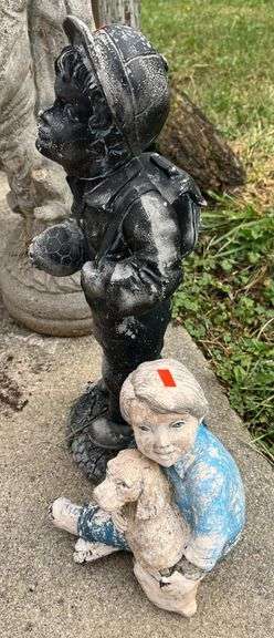 Plaster Boy with Dog Statue, Plaster Boy with Soccer Ball Statue ...