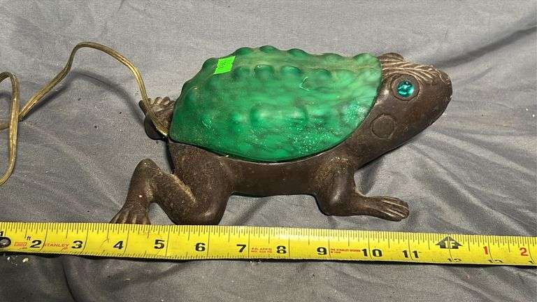 Metal Frog Lamp with green Glass back shade , 9”x3” - Metzger Property ...