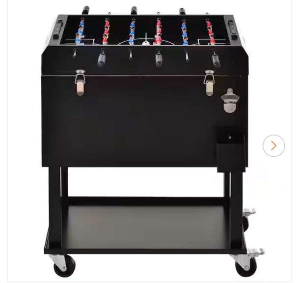 Outsunny Black Patio Cooler Ice Chest Cart with Foosball Table Top ...