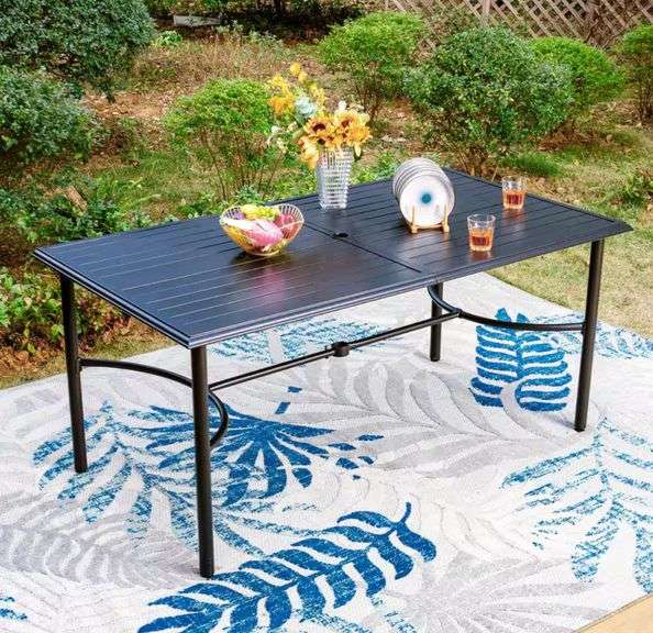 Black Rectangle Straight-Leg Metal Patio Outdoor Dining Table, has dent ...