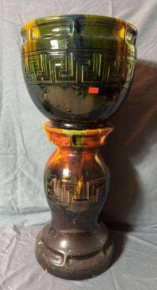McCoy Blended Majolica Greek Key Green Yellow Blue Art Pottery ...