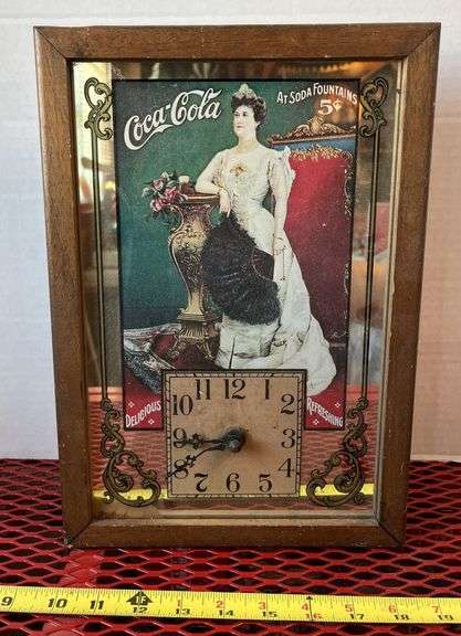 Coca-Cola mirror battery operated clock 9x13" - Metzger Property ...