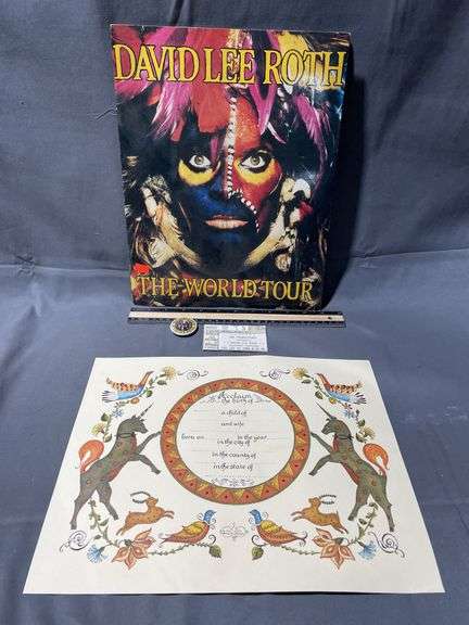David Lee Roth World Tour Booklet with 1986 Ticket and Button with ...