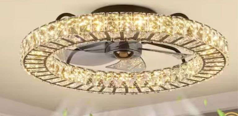 FANNEHONNE 22 in. LED Indoor White Crystal Ceiling Fan with Modern ...