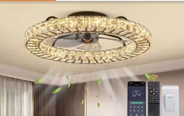 FANNEHONNE 22 in. LED Indoor White Crystal Ceiling Fan with Modern ...