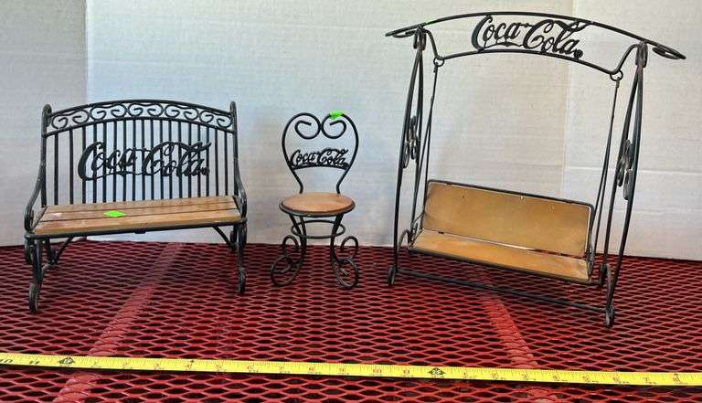 Metal miniature Coca-Cola swing, bench and chair - Metzger Property ...