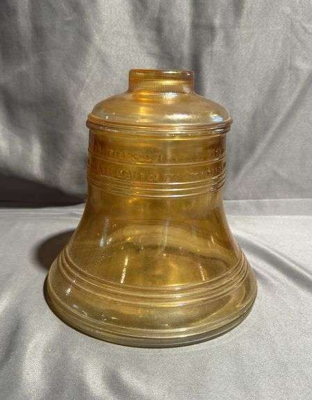 Amber Glass Commemorative Liberty Bell Cookie Jar 7 1/2”T x 7 1/2” Dia ...