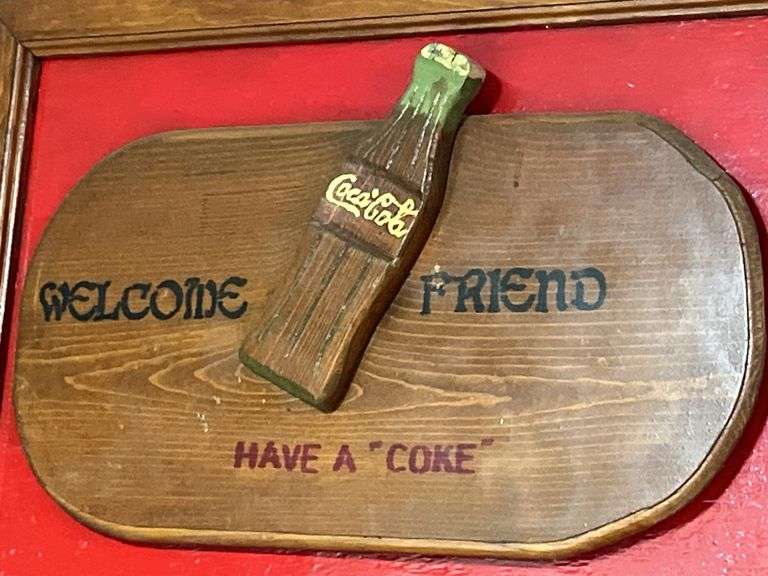 Wood Coca-Cola sign 18x27" welcome friend - Metzger Property Services, LLC