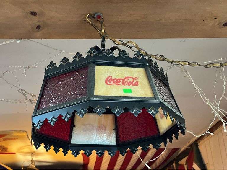 3 Coca-Cola hanging lights - all need some attention, plastic, leaded ...