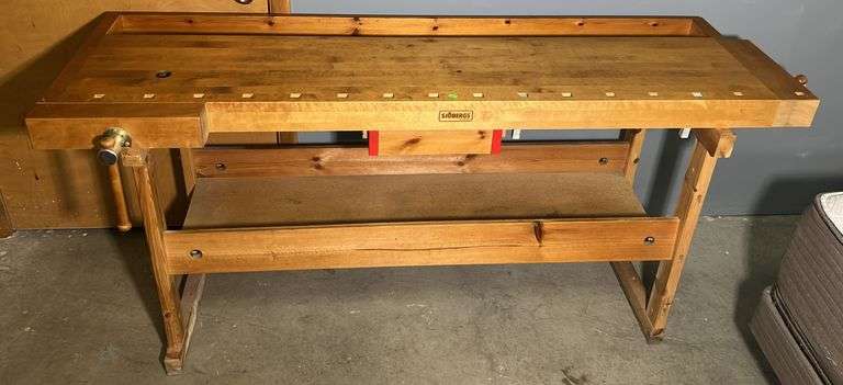 Sjobergs Butcher Block Work Table 72.75”x34”x21” with Two Wood Vices 14 ...