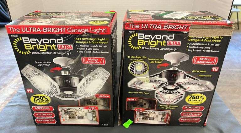Two - Beyond Bright Ultra Motion-Activated LED Garage Lights in boxes ...