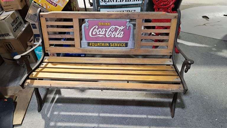 Wood/Cast Iron Drink Coca-Cola "Fountain Service" Bench 50" x 21.5" x ...