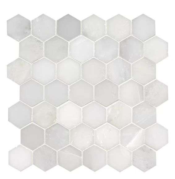 MSI Greecian White Hexagon 12 in. x 12 in. Polished Marble Mesh-Mounted ...