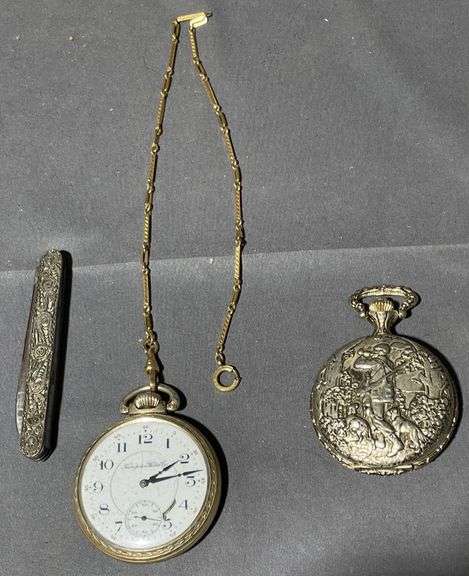 Pocket Knife 3", Brodex 17 Jewels Pocket Watch & Hampden Watch Co ...