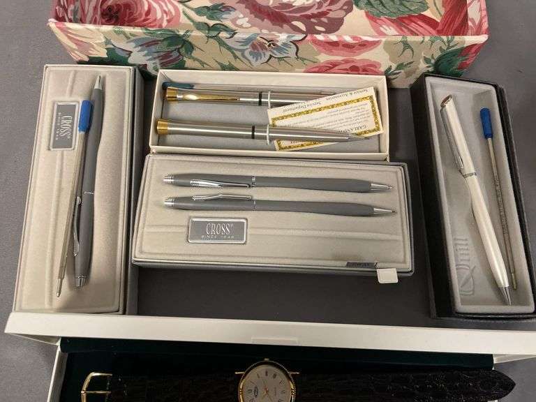 Upholstered Storage Box w/ Cross Pen Assortment 10" x 8.5" x 2.5 ...