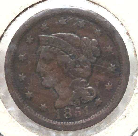1851 Braided Hair Large One Cent Coin - Metzger Property Services, LLC