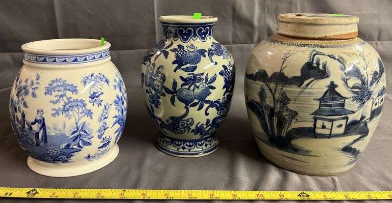 Spode Vase 6", Asian Theme Vase 7.5", Stoneware Jar with Lid 7.5 ...