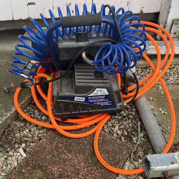 Air compressor 110 max PSI with air hoses - Metzger Property Services, LLC