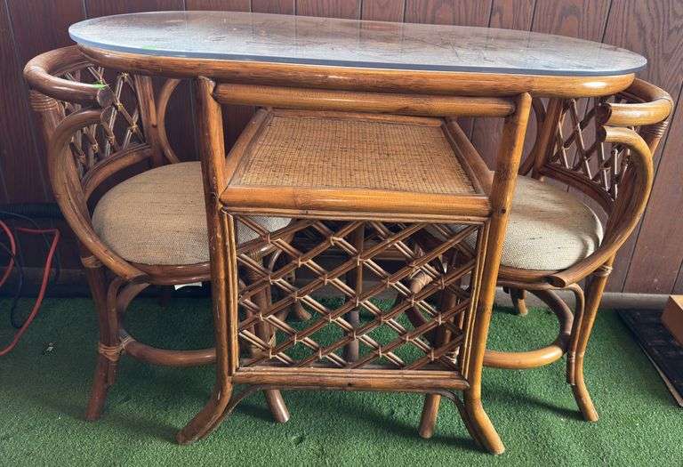Rattan table with glass top with 2 rattan chairs 40x21x31 - Metzger ...
