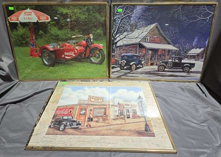 (3) Framed Coca-Cola Prints Inc. Print of a Small-Town Scene Featuring ...