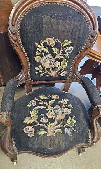 Victorian Embroidered Arm Chair on Casters 26" x 22" x 39.5" - Metzger ...
